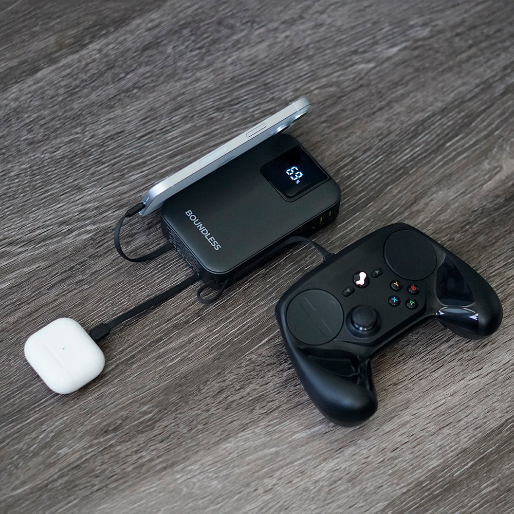 Boundless 14,000mAh All-In-One Pro Power Bank w/AC Plug, Built-In Cabl ...