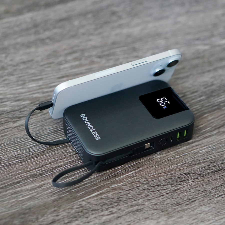 Boundless 14,000mAh All-In-One Pro Power Bank w/AC Plug, Built-In Cabl ...
